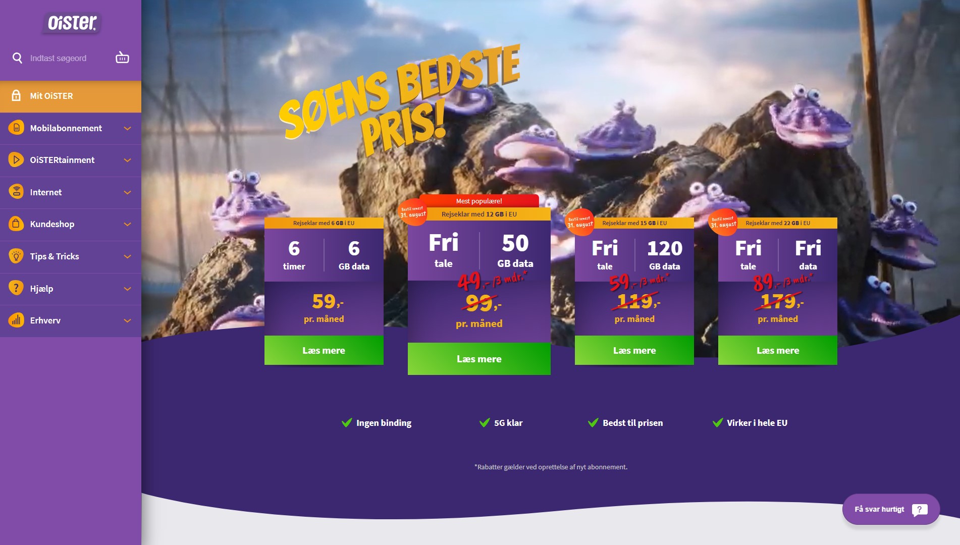 Oister mobilabonnement → Anmeldelse, priser og aktuelle tilbud